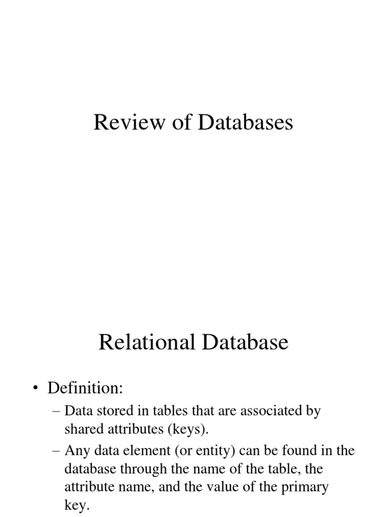 Databases Review Intro | PDF | Relational Database | Databases Databases Review Intro | PDF | Relational Database | Databases