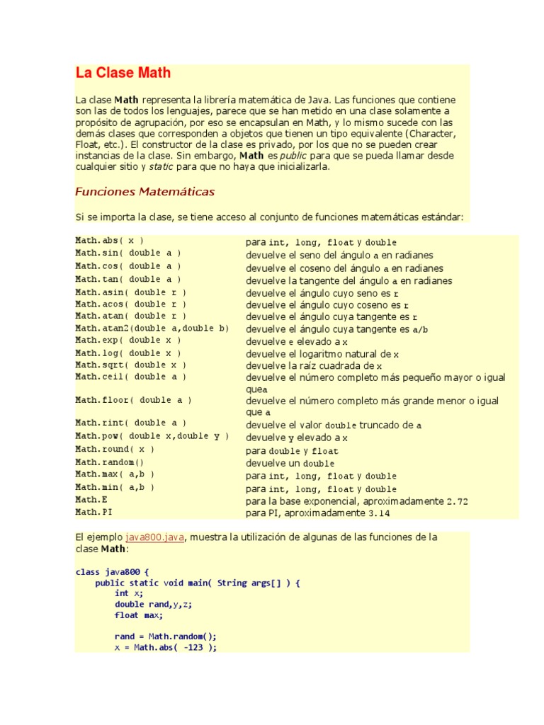 La Clase Math | PDF | Java (lenguaje de programación) | Cadena ...