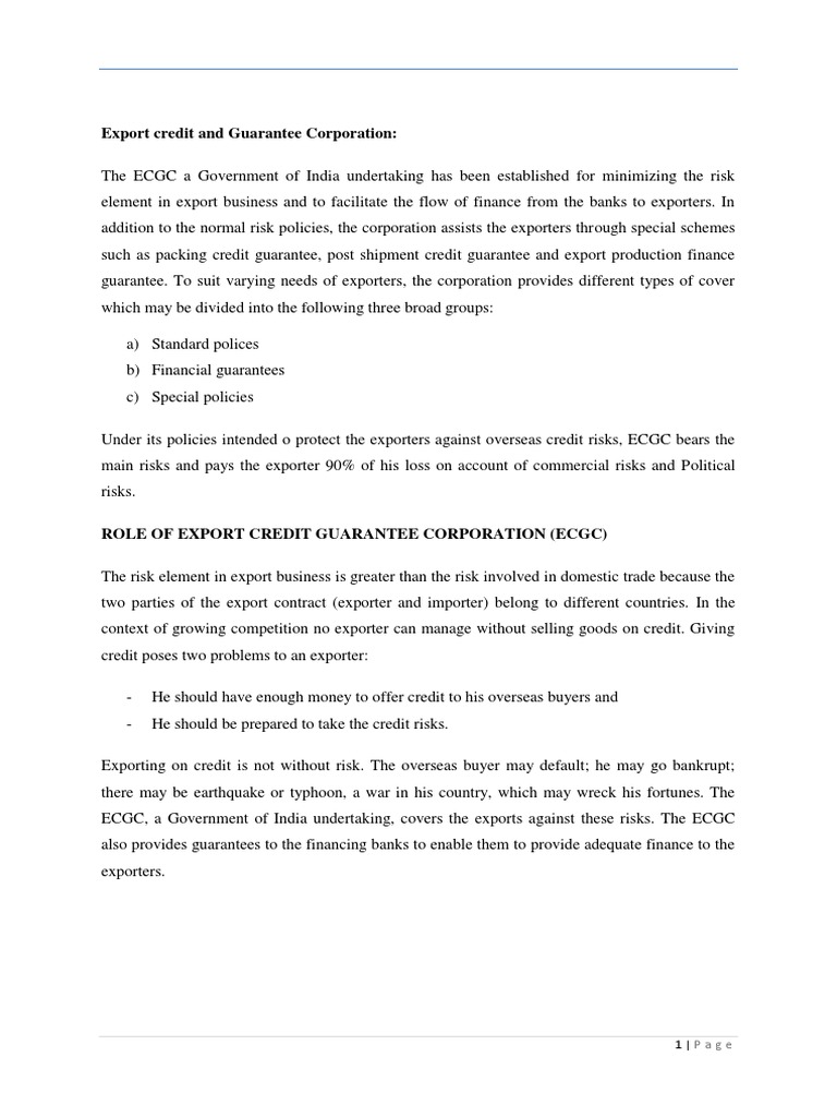 Export Credit And Guarantee Corporation Pdf Credit Finance Exports
