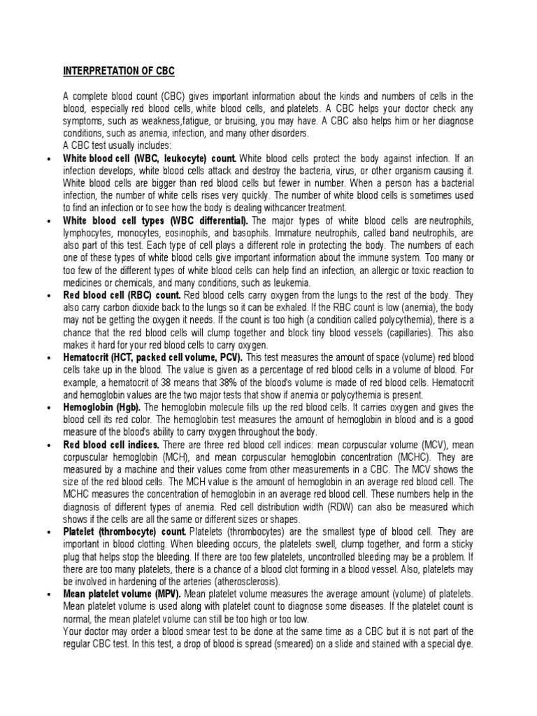 Interpretation of Cbc, Lft, Rft and Esr | Renal Function | White Blood Cell