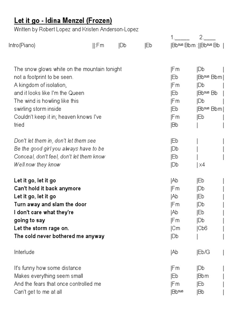 Let It Go Chords and Lyrics | PDF