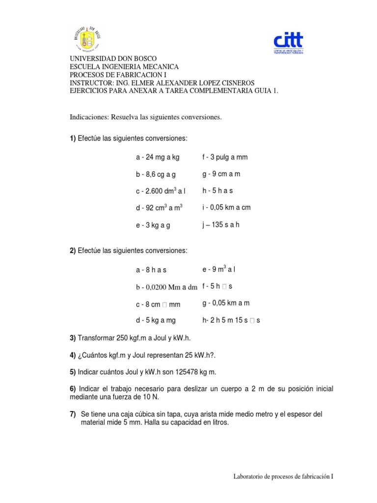 Ejercicios de Conversion | PDF | Masa | Densidad