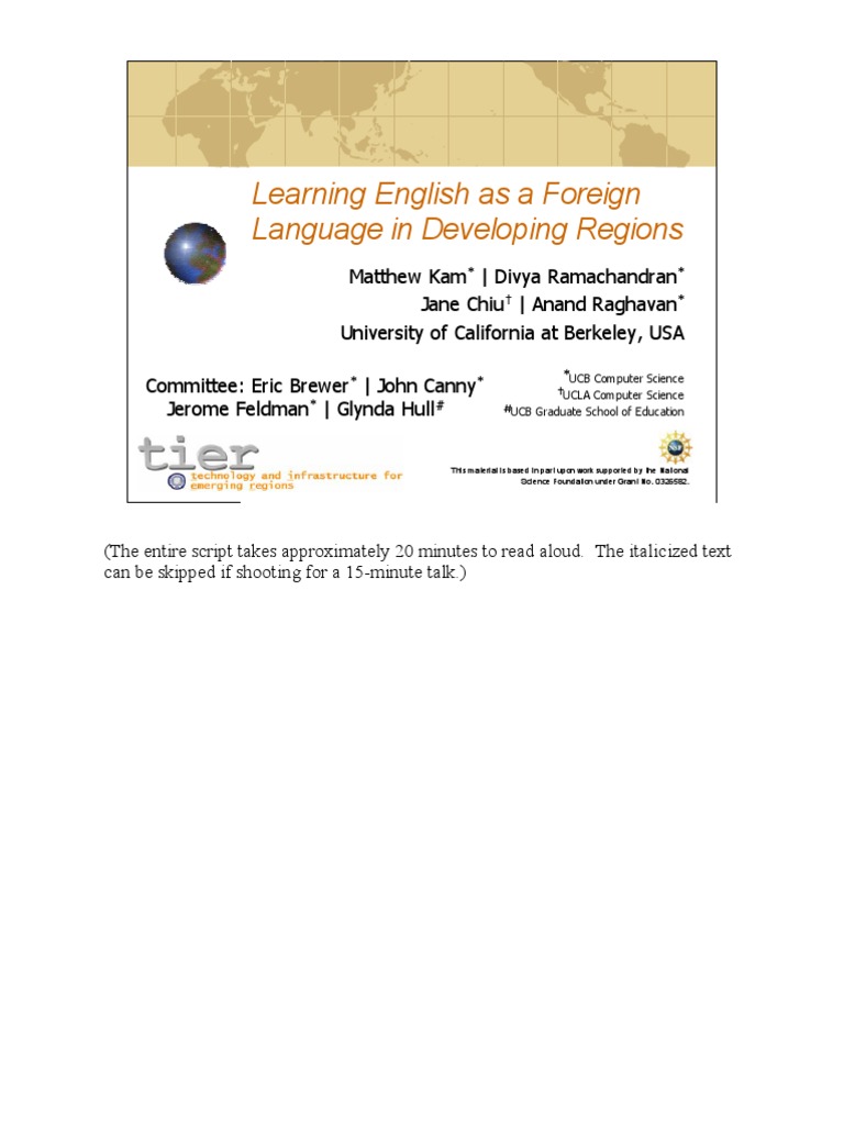 Learning English As A Foreign Language in Developing Regions | PDF ...