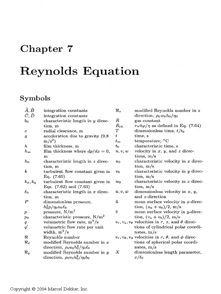 Reynolds Eqn | PDF | Reynolds Number | Navier–Stokes Equations