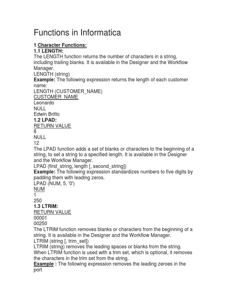 Functions in Informatica | PDF | String (Computer Science) | Function (Mathematics)