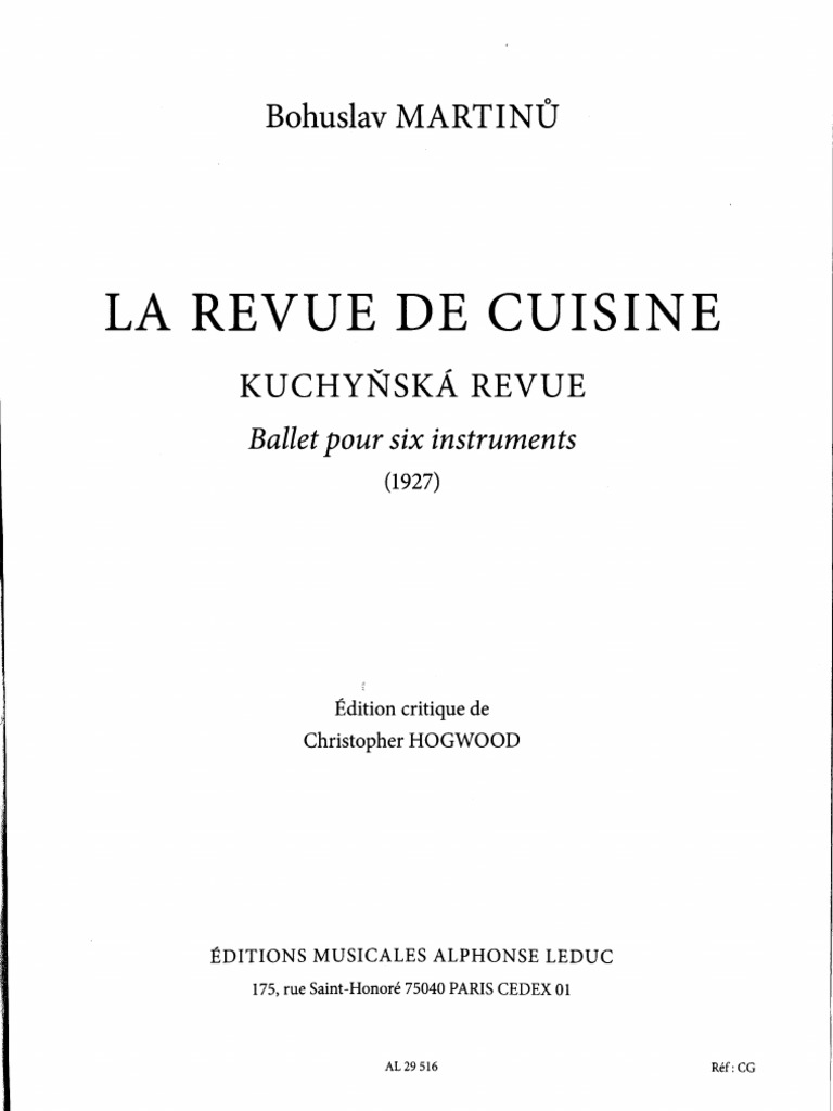 Bohuslav Martinu: La Revue de Cuisine, Complete Score | PDF | Composers ...