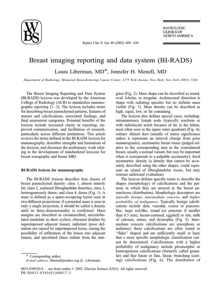 Birads PDF | Download Free PDF | Mammography | Breast Cancer