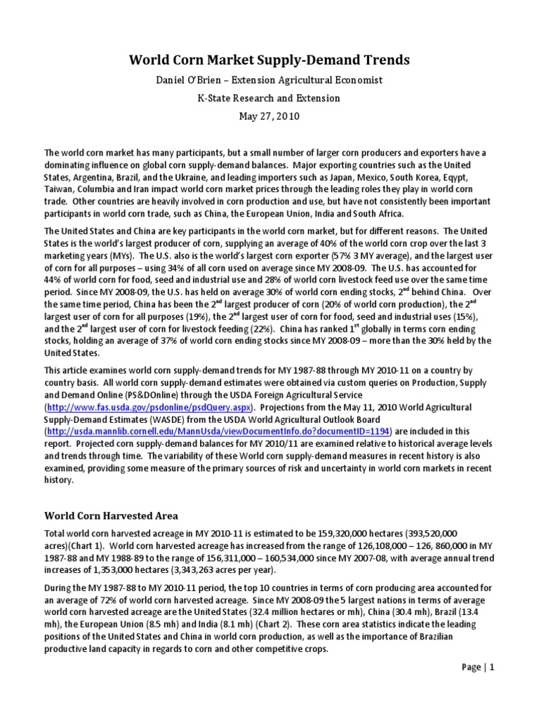 World Corn Market Supply Demand Trends | PDF | Wheat | Maize