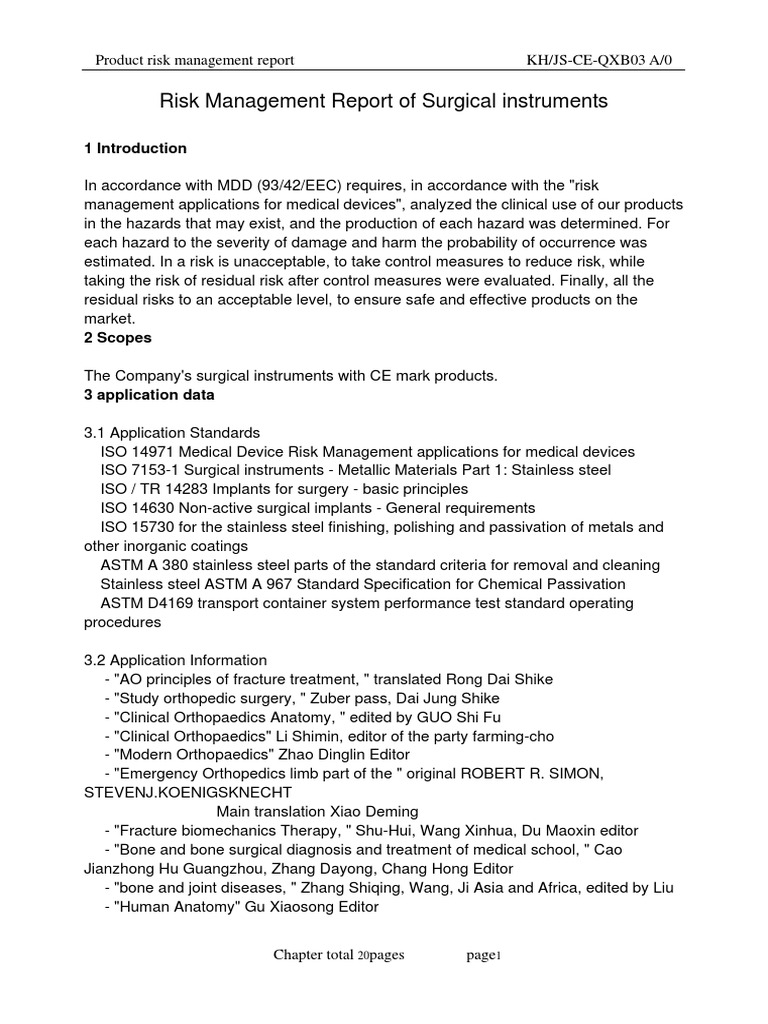Surgical Instruments Risk Management Report | PDF | Medical Device ...