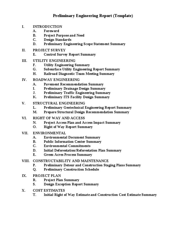 Preliminary Engineering Report (Template) | PDF