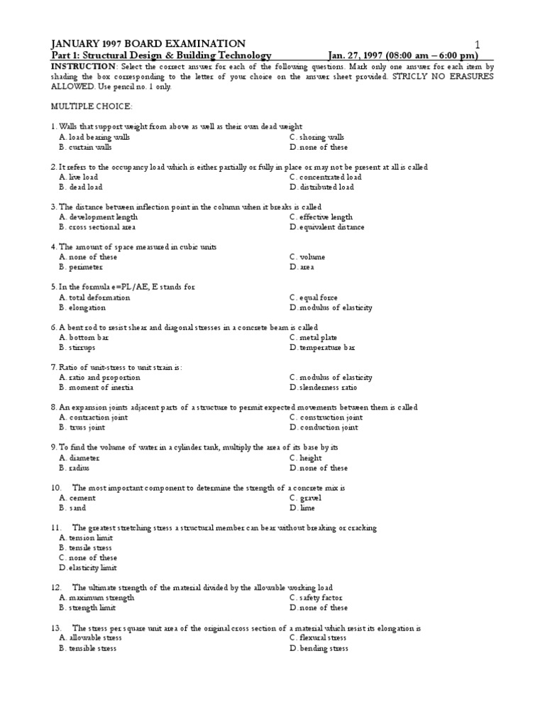 January 1997 Board Examination Part 1: Structural Design & Building ...