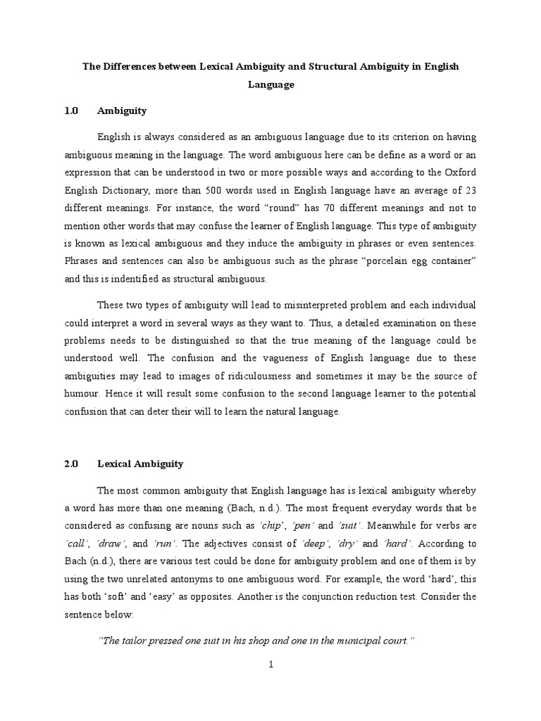 Lexical Ambiguity and Structural Ambiguity in English | PDF | Ambiguity ...