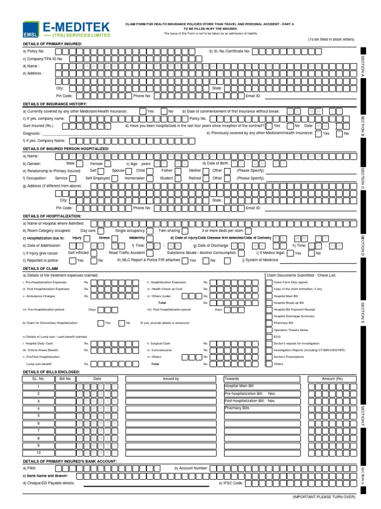 Standard Claim Form Insured | PDF | Insurance | Hospital