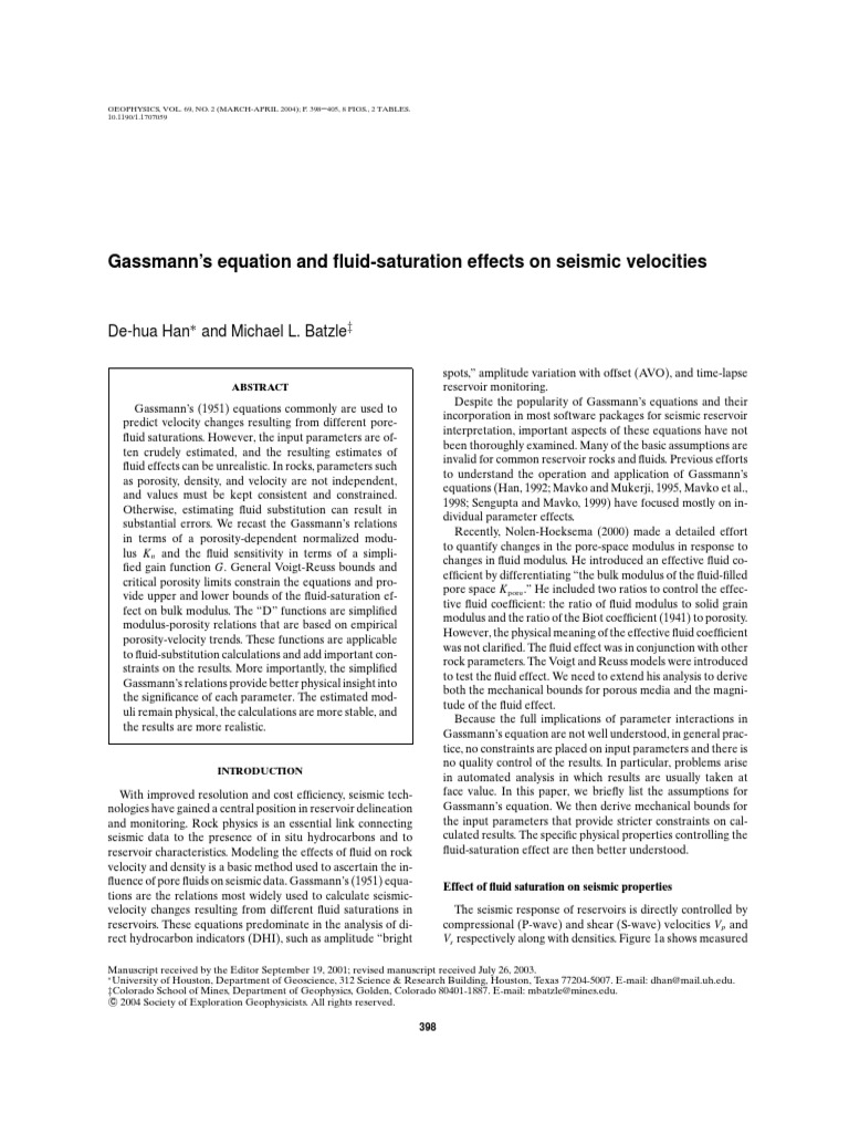 Understanding the Fluid Saturation Effect: Simplifying Gassmann's ...