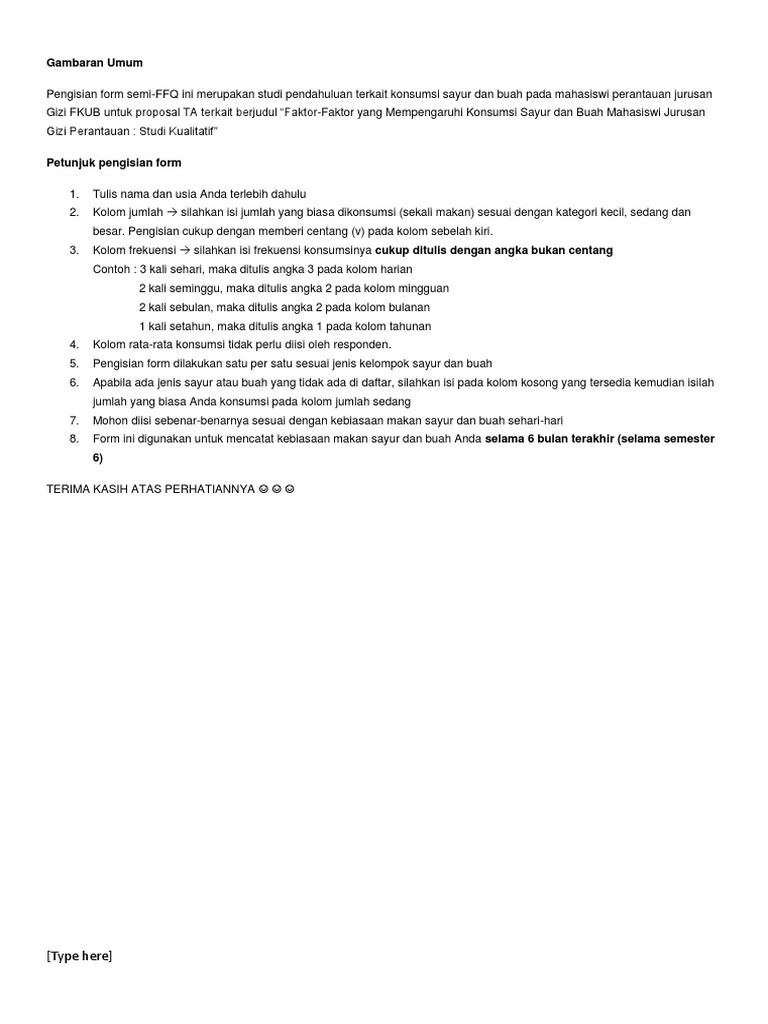Form Semi FFQ | PDF | Griya & Taman