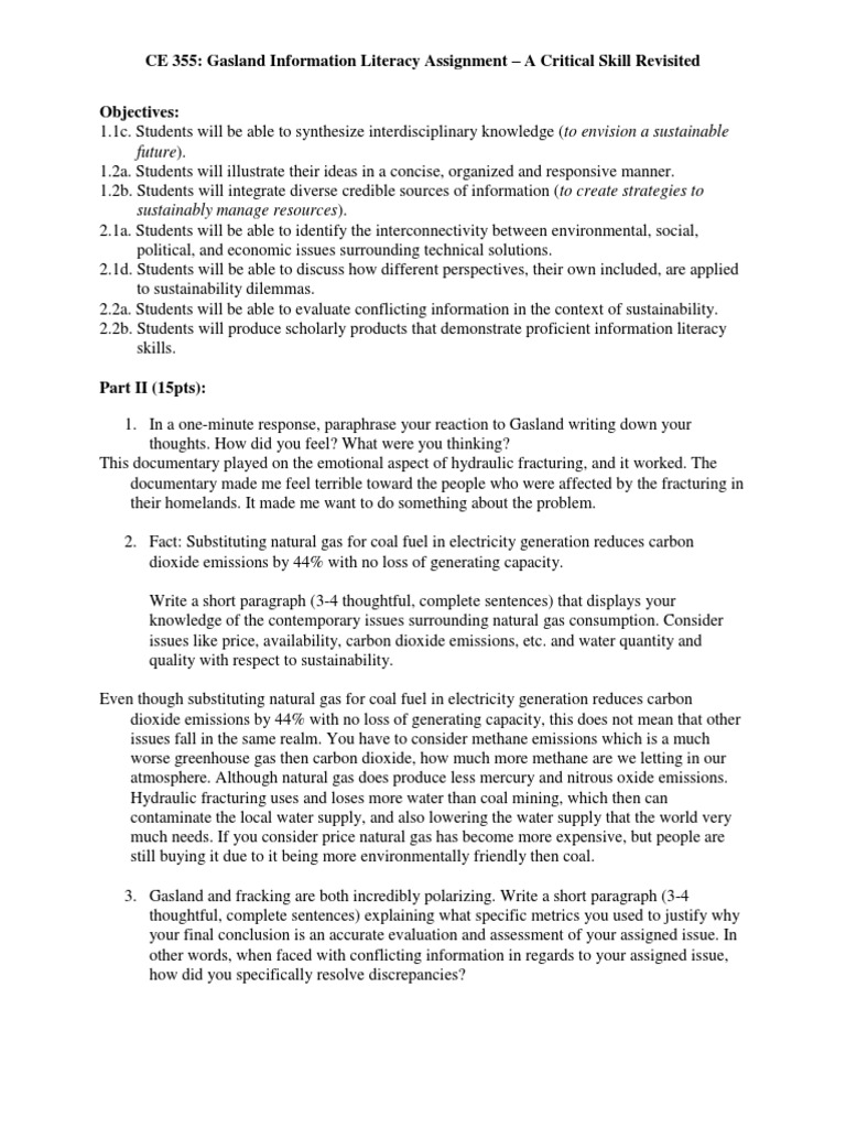 Gasland Info Literacy Part II | PDF | Hydraulic Fracturing | Sustainability