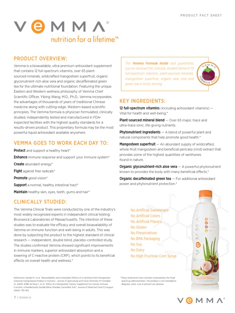 Vemma Product Fact Sheet-Us | PDF | Vitamin | Dietary Supplements