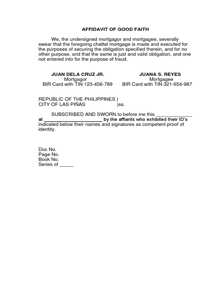 Affidavit of Good Faith | PDF