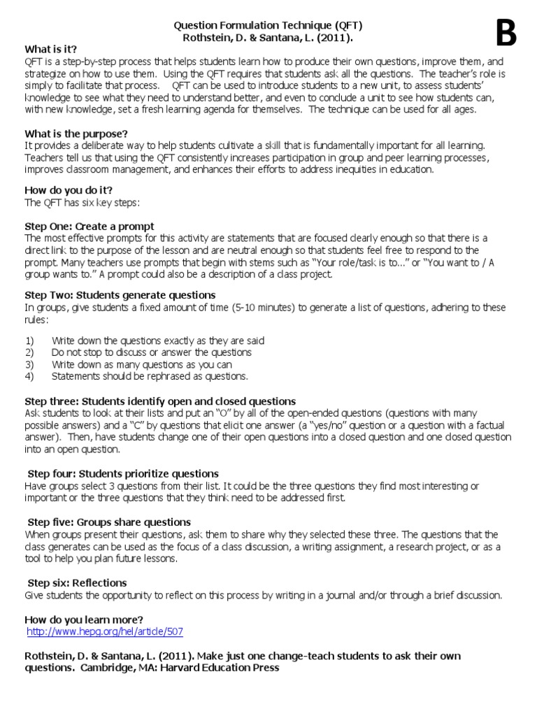 Question Formulation Technique | PDF | Question | Classroom Management