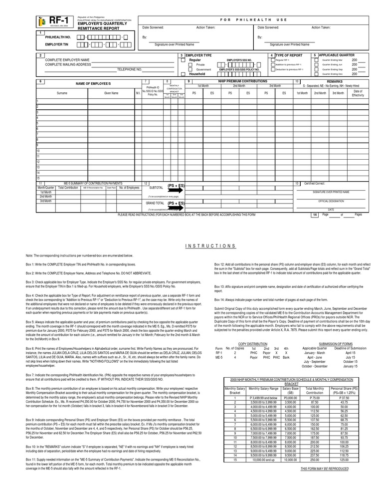 RF1 FORM- Phil Health | Employment | Economies