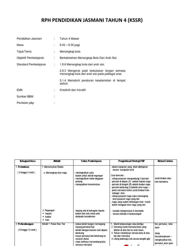 rph pendidikan jasmani tahun 4 - Charles Wilson