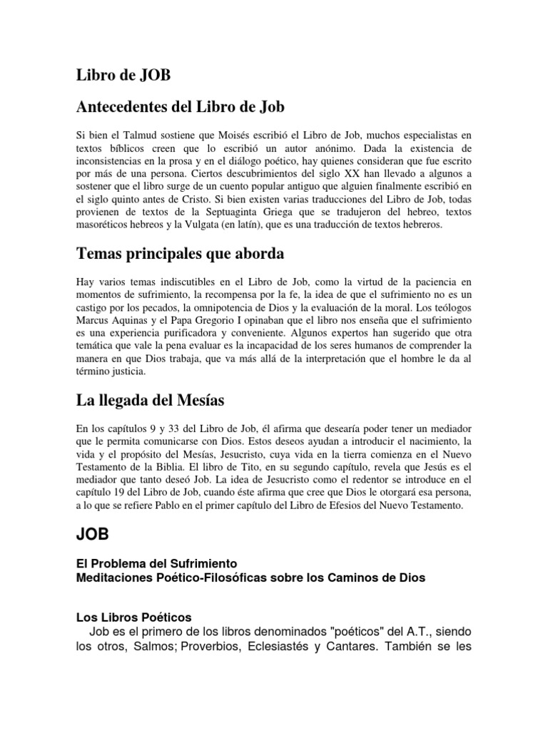 Orígenes y Temas del Libro de Job | PDF | Libro de trabajo | Libro de ...