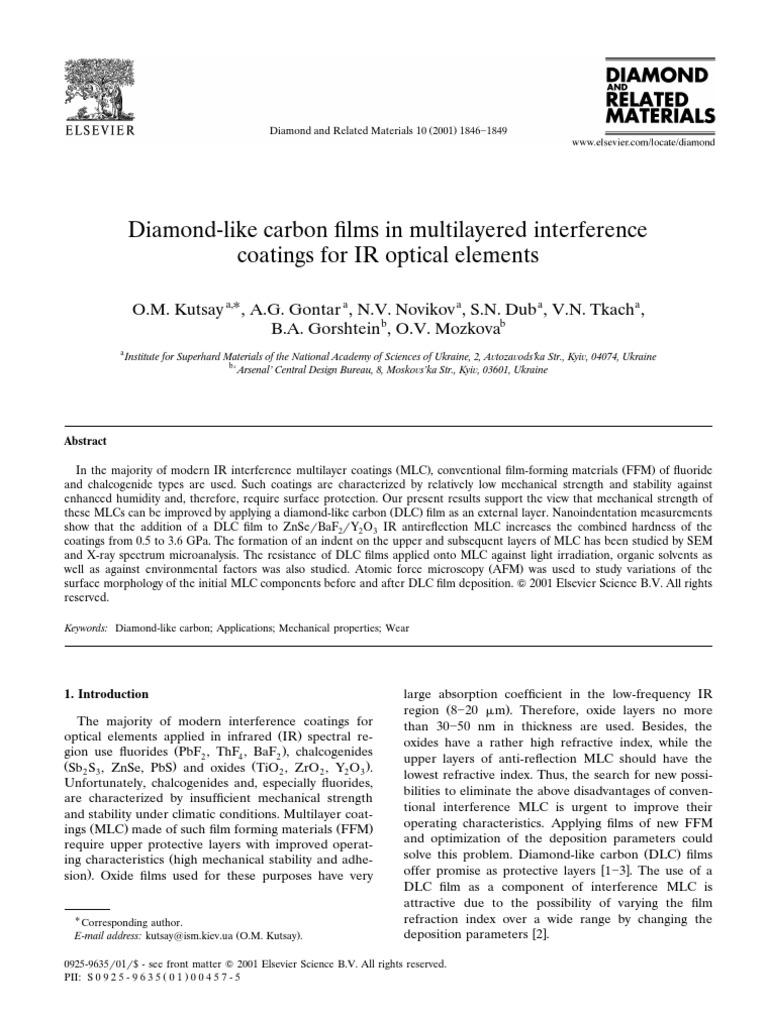 Diamond-Like Carbon Films in Multilayered Interference | PDF ...