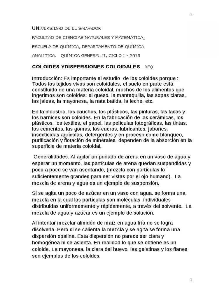 Coloides y Dispersiones Coloidales, Separata, 2013 Corregida | PDF ...