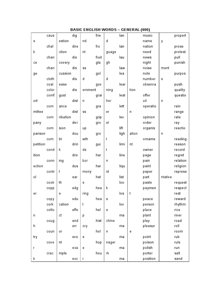 Basic English Words - General | PDF | Nature