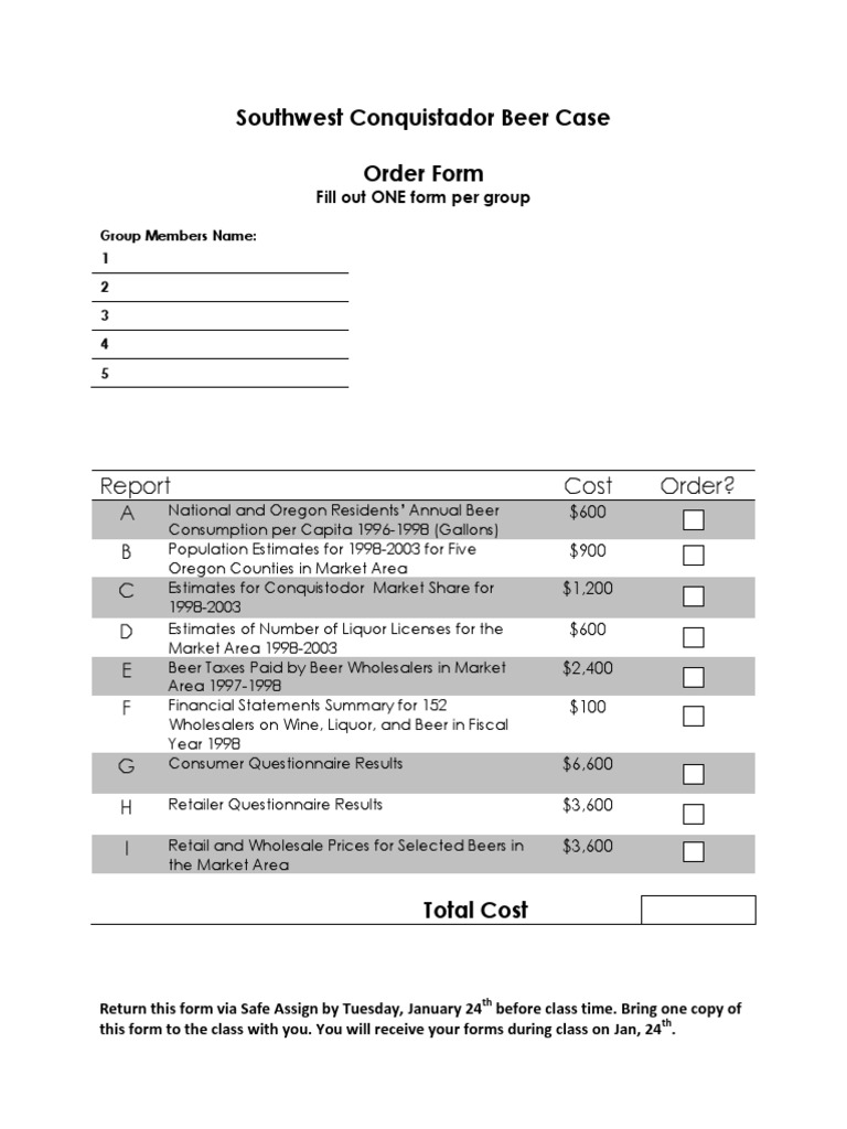 Conquistador Case Order Form | PDF | Business | Technology & Engineering