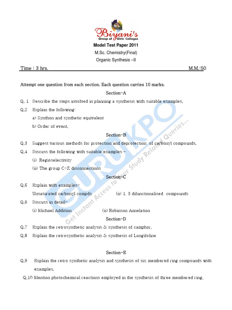 Organic Synthesis | PDF | Chemical Reactions | Organic Chemistry