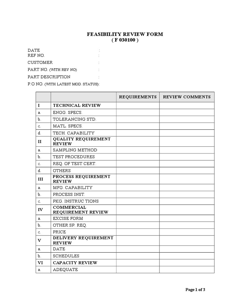 Feasibility Review Checklist Form | PDF | Production And Manufacturing ...