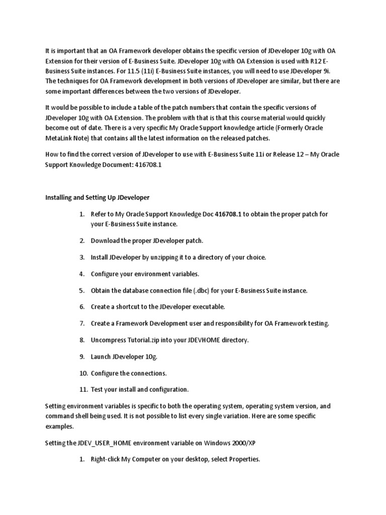 JDeveloper Setup for OA Framework Devs | PDF | Oracle Database ...