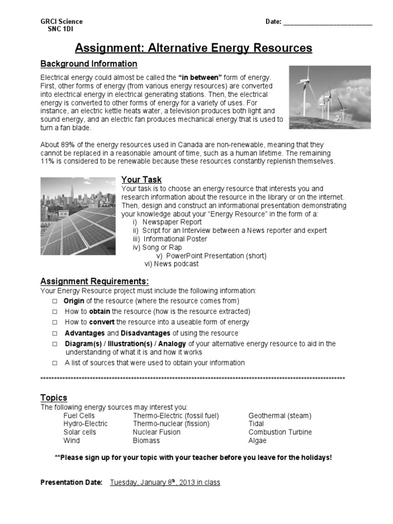 Assignment - Energy Resource Project Student | PDF | Alternative Energy ...