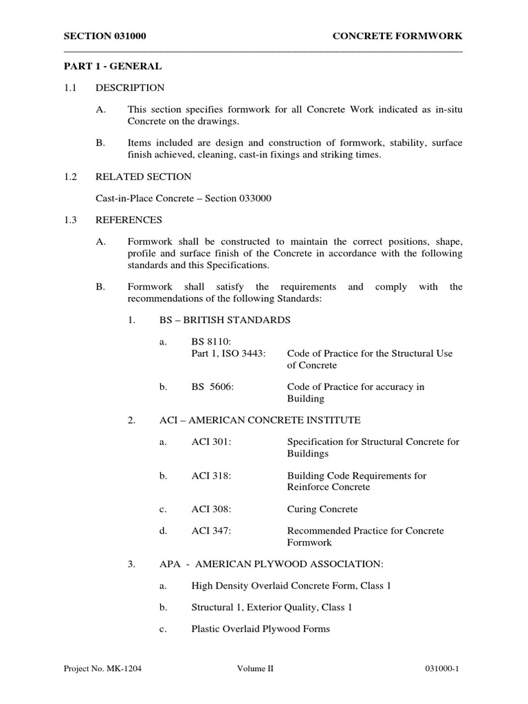Concrete Formwork Specs | PDF | Specification (Technical Standard) | Concrete