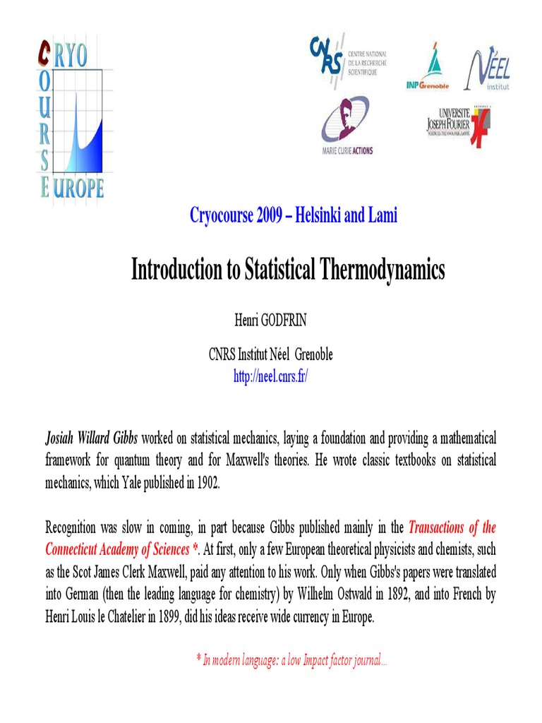 Introduction To Statistical Thermodynamics | PDF | Statistical ...