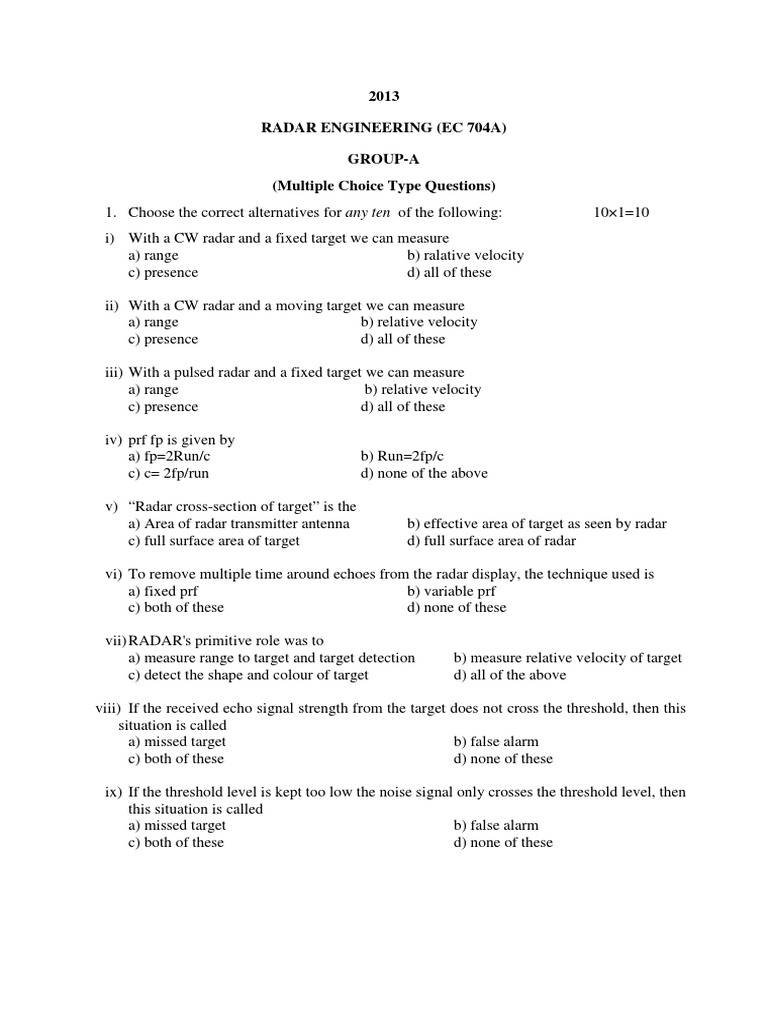 Microsoft Word - Radar Questions | PDF | Radar | Radio Technology