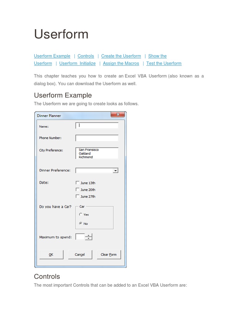 Userform Example | PDF | Visual Basic For Applications | Microsoft Excel