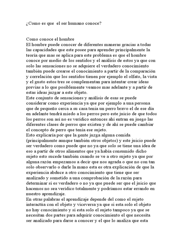 Conocimiento Humano: Sentidos y Análisis | PDF | Conocimiento | Certeza
