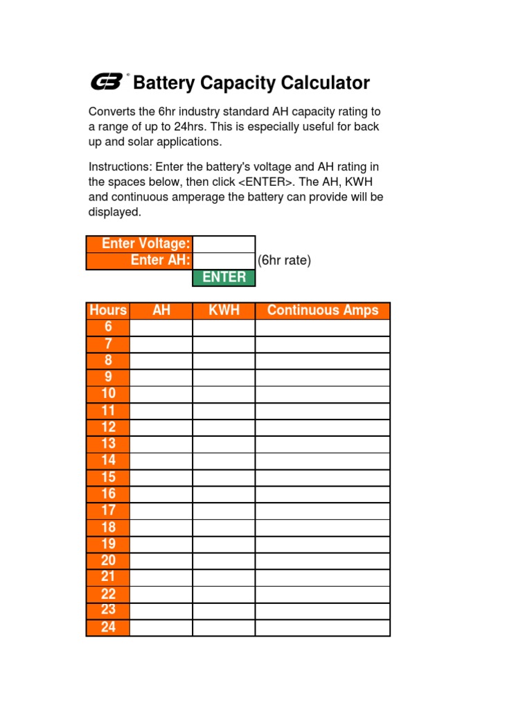 Battery Capacity & AH Calculator | PDF | Technology & Engineering