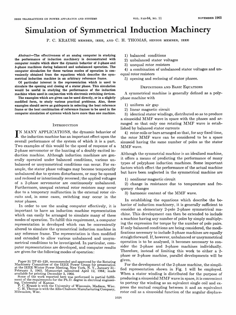 Simulation of Symmetrical Induction Machinery | PDF | Electromagnetic ...