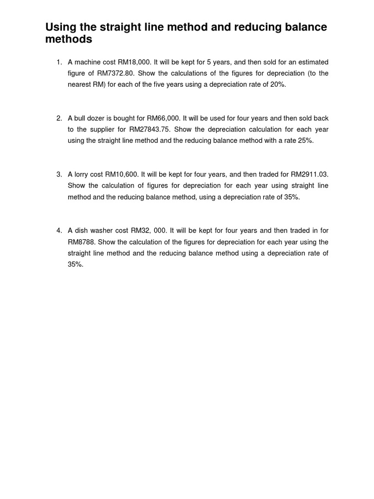 Depreciation Methods: Straight Line vs Reducing Balance | PDF ...