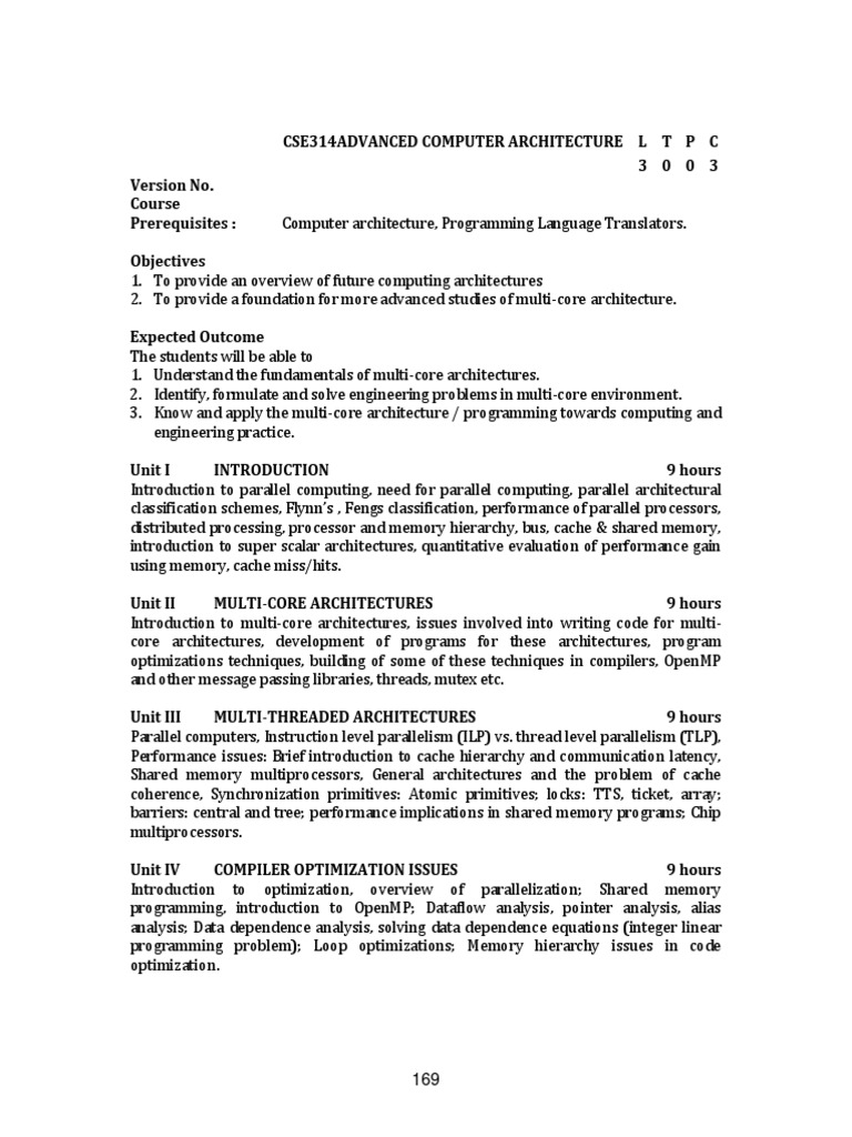 Cse314 Advanced Computer Architecture Th 1 10 Ac26 Pdf Parallel Computing Multi Core Processor