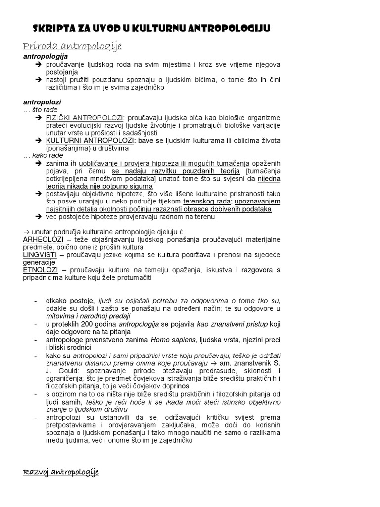 Skripta Za Uvod U Kulturnu Antropologiju | PDF