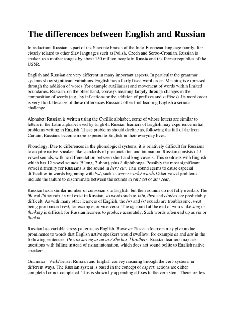 The Differences Between English and Russian | PDF | Russian Language ...