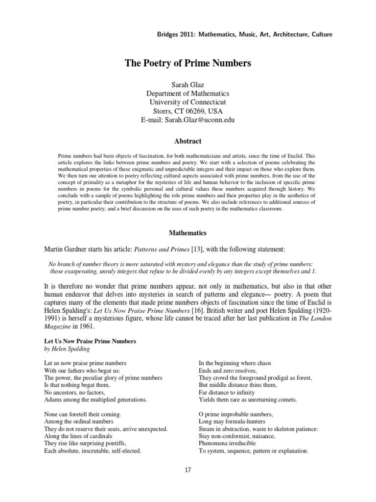 The Poetry of Prime Numbers | PDF | Prime Number | Numbers