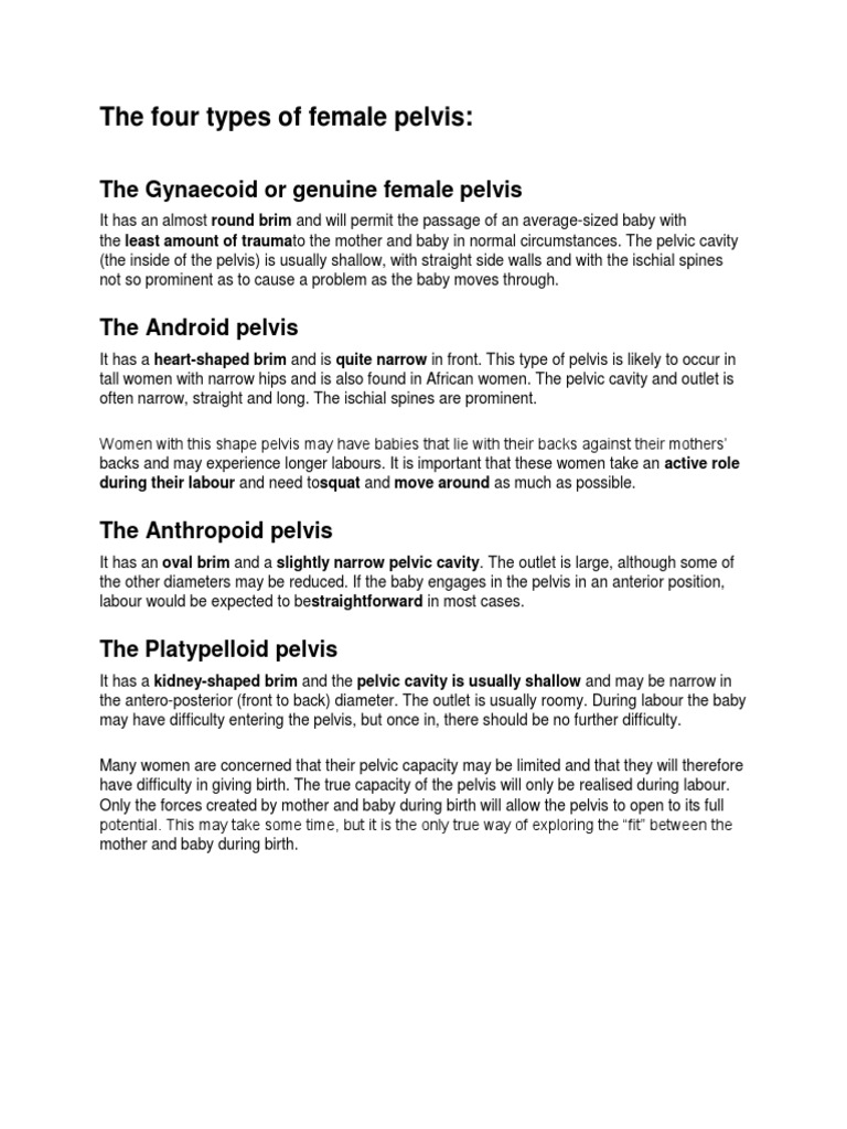 Four Types of Female Pelvis Explained | PDF