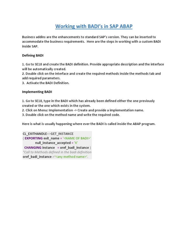 Working With BADI's in SAP ABAP | PDF