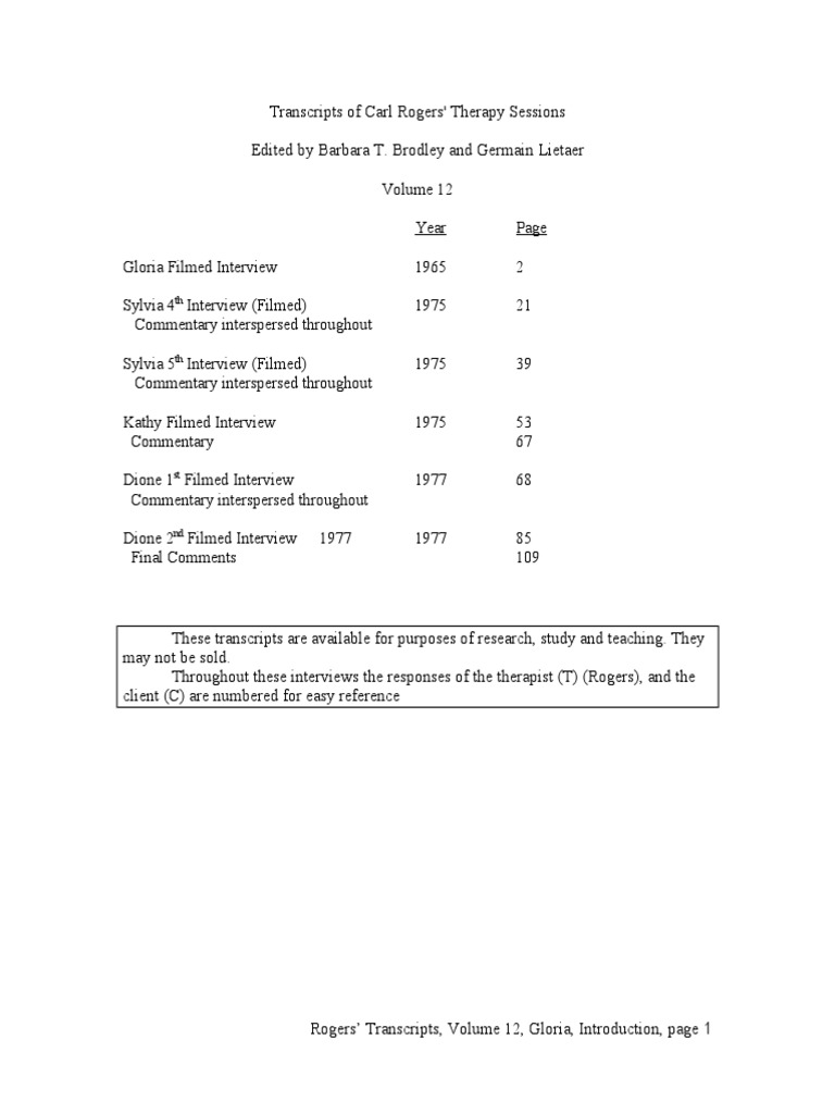 Transcripts of Carl Rogers' Therapy Sessions | Psychotherapy | Therapy