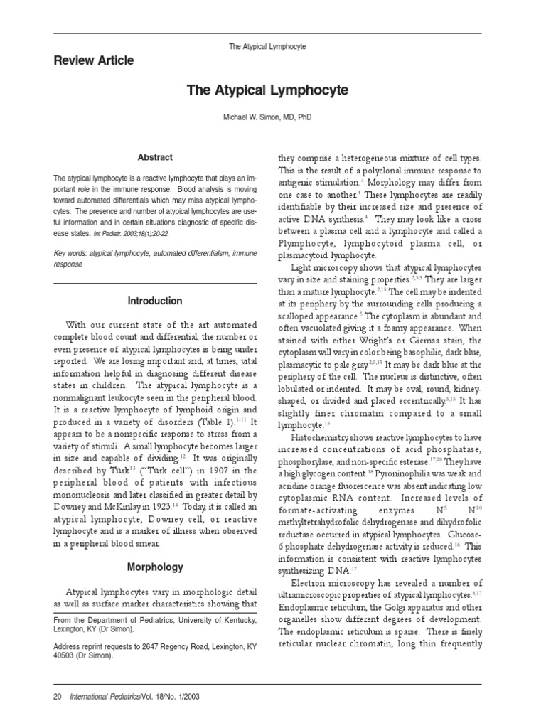 Atypical Lymphocytes | PDF | Lymphocyte | B Cell